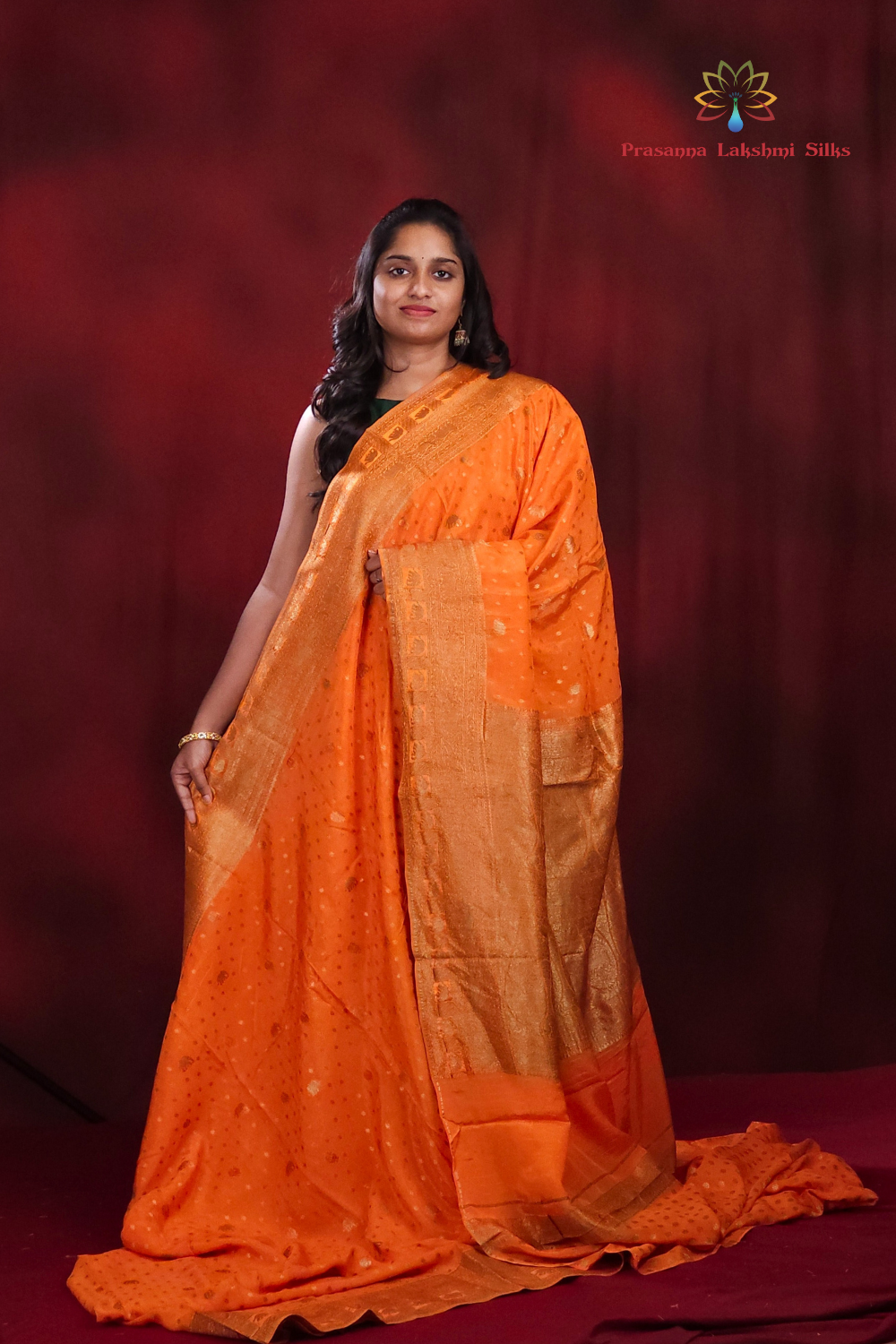 Orange Banaras Crape Sarees – Prasannalakshmisilks
