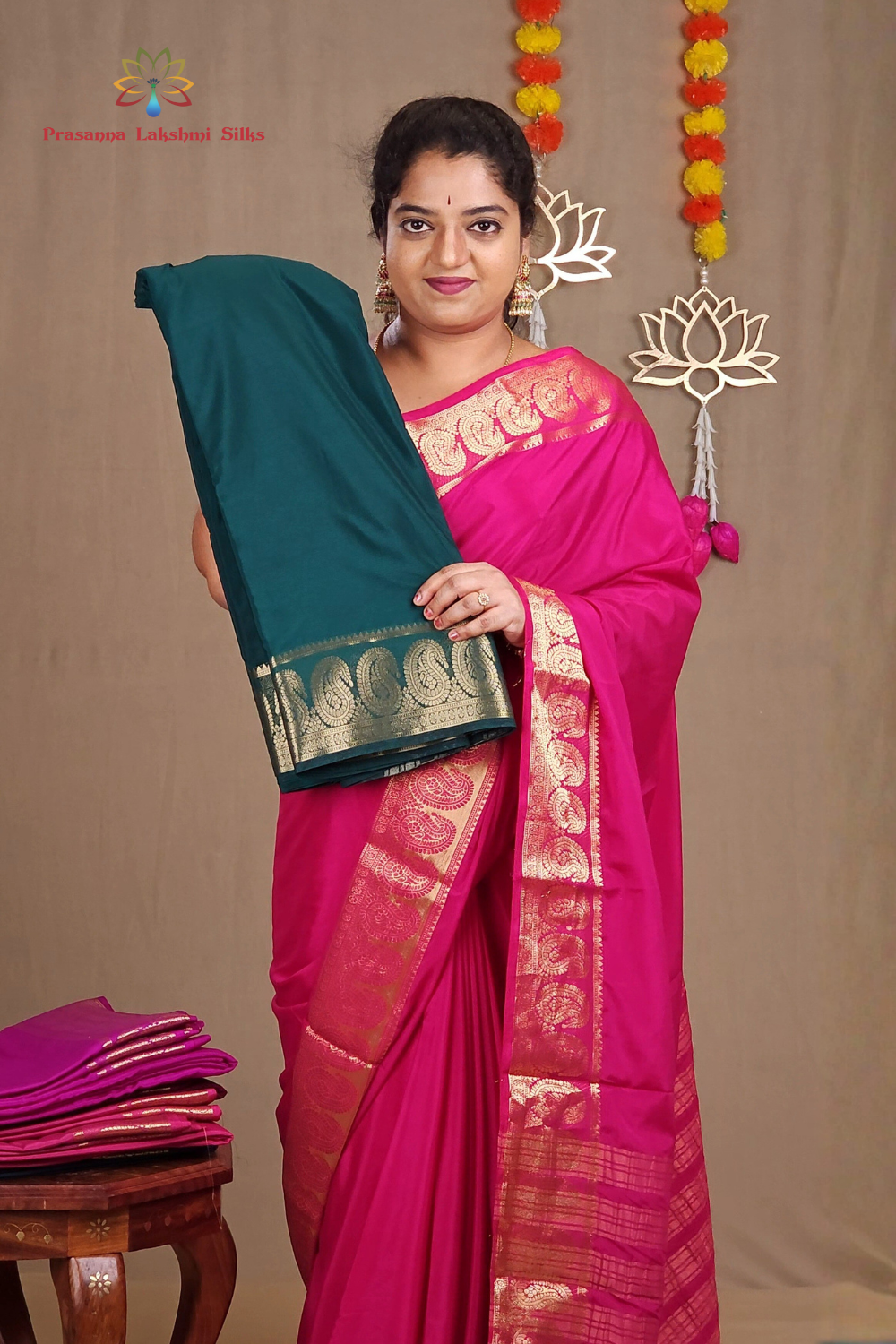 Deep Rama Green Semi Mysore Silk Saree – Prasannalakshmisilks